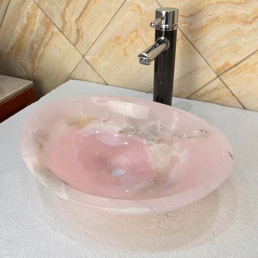 Luxury Pink Onyx Bathroom Vessel Wash Sinks - Bathroom Sink